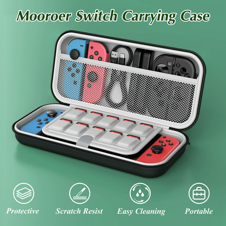 27 in 1 Nintendo Switch Accessories Kit Bundle Mooroer 2022 Gift Kit with Carrying Case Dockable Protective Case Cover Screen Protector Steering
