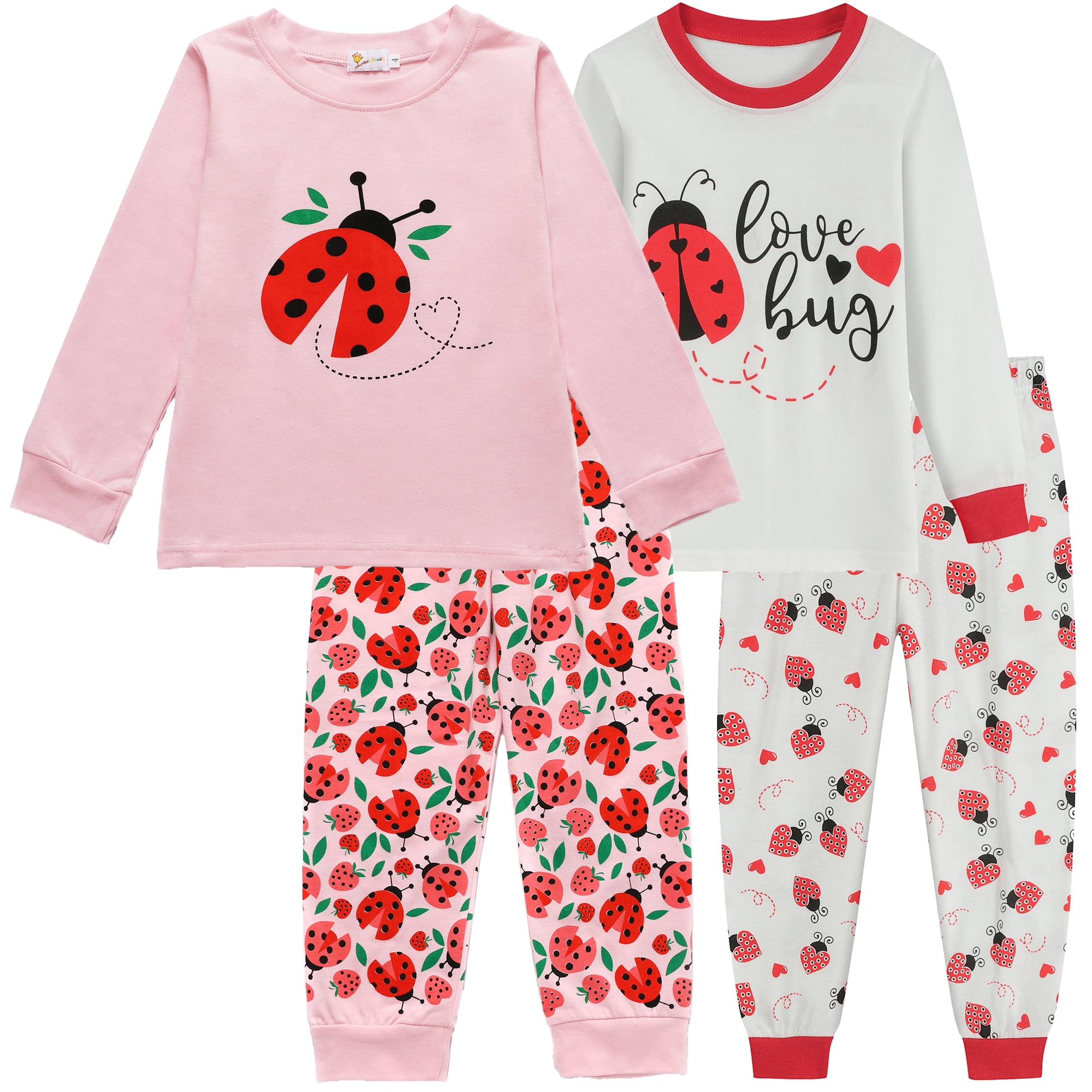 Little Hand Toddler Girl Pajamas Cotton Cute Pjs Set 4 Pieces Sleepwear ...