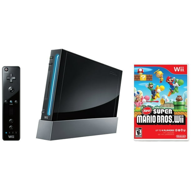 Wii Black Console 1 Remote + New Super Mario Bros Wii Used - Walmart.com