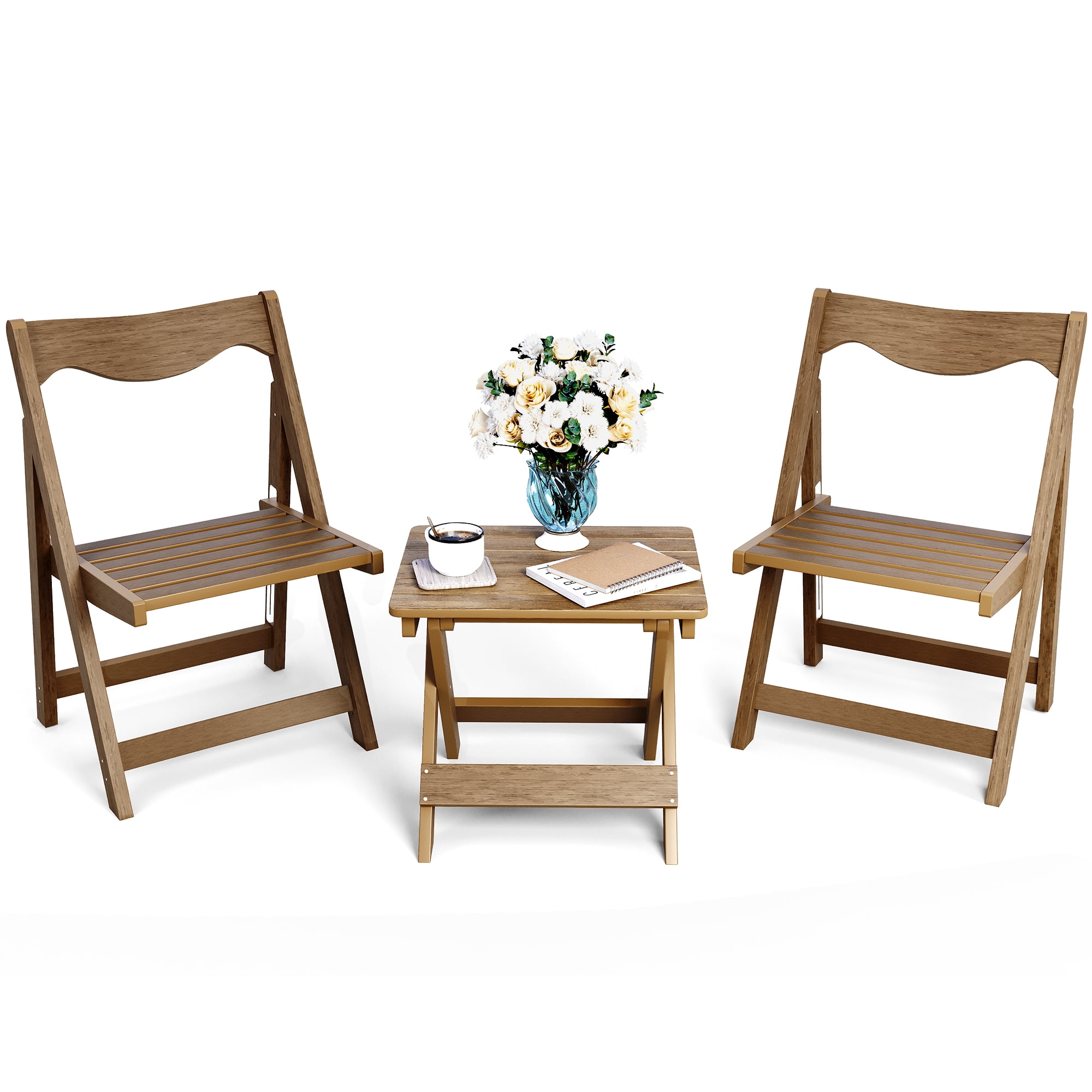 DWVO 3 Pcs Outdoor Patio Bistro Set, Folding Patio Table and 2 Chairs ...