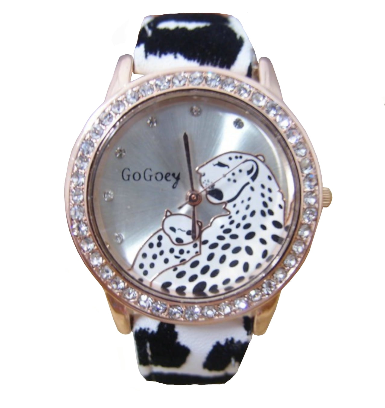 Crystal Leopard Design Wristwatch Black-And-White Watchband Animal ...