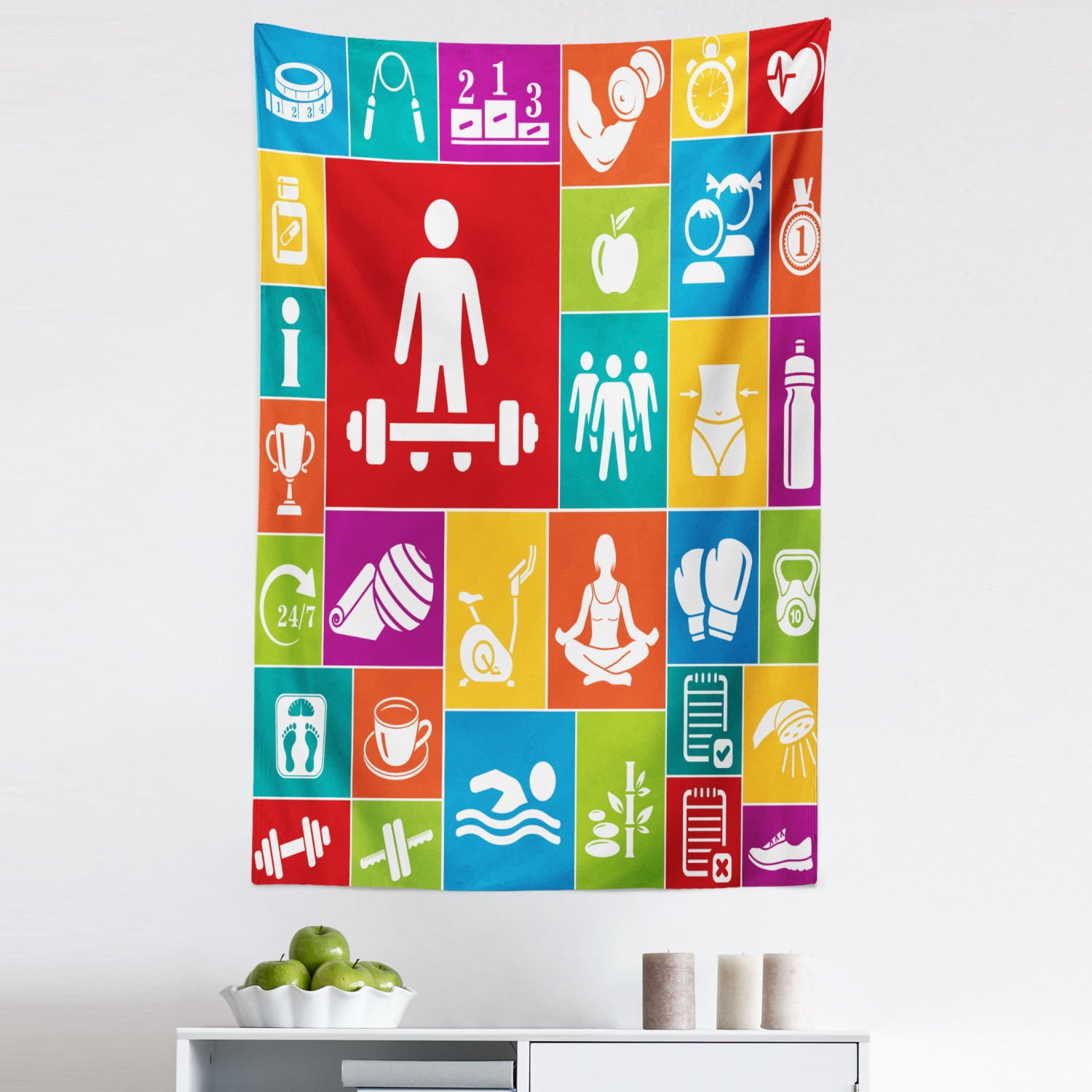 Fitness Tapestry, Different Colorful Fitness Healthy Lifestyle ...