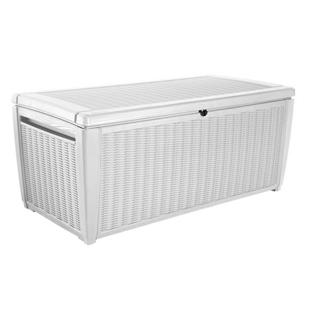 Keter Outdoor Indoor Sumatra 135 Gallon Resin Rattan Style Deck Box for ...