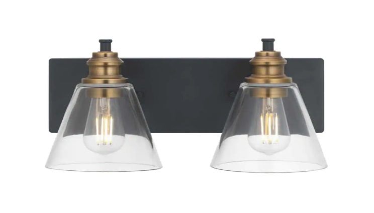 Hampton Bay Manor 15.3" Vanity Light with Vintage Brass Accents & Glass ...