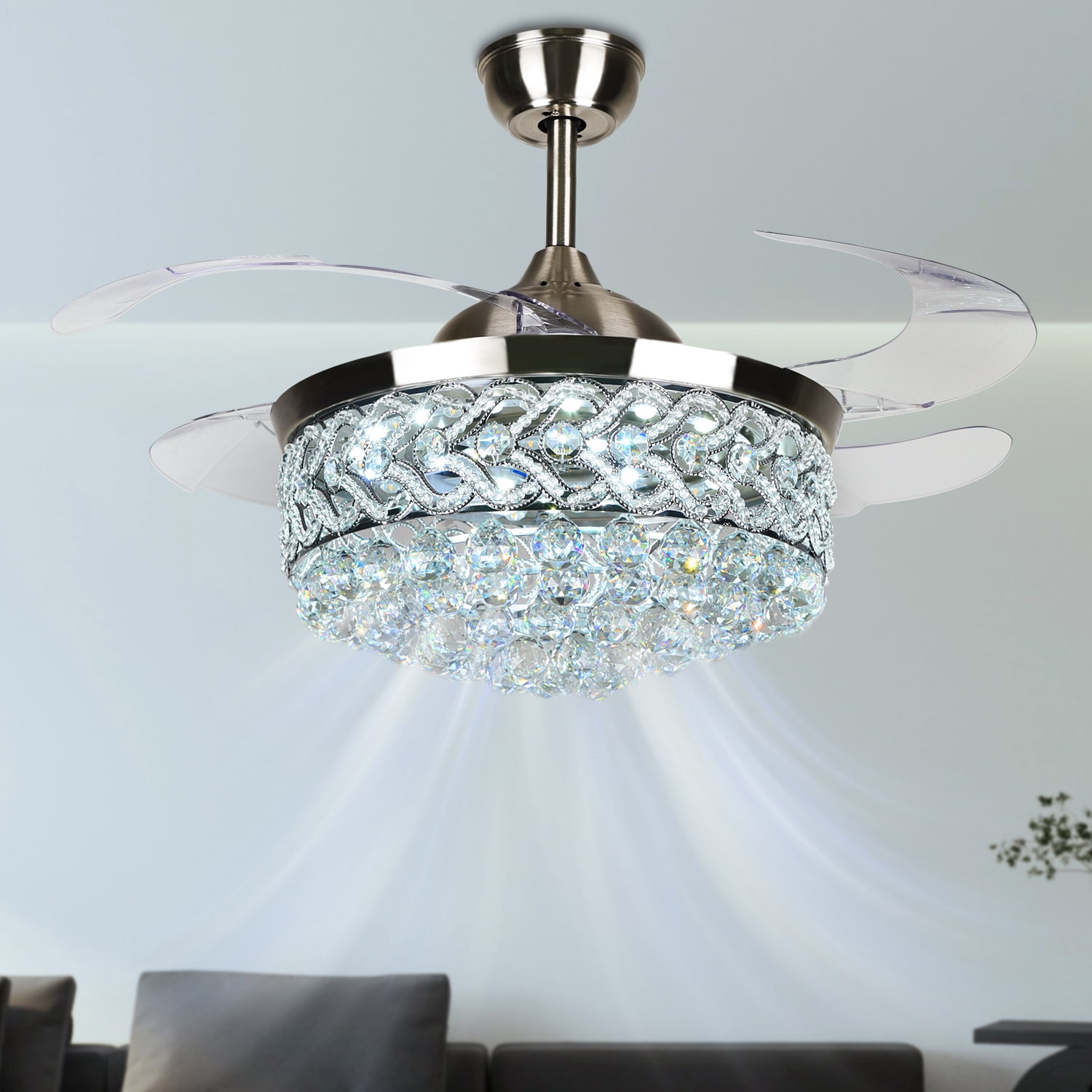 KPIBEST Lighting & Ceiling Fans 42 inch Silver Heart-Shaped Crystal ...