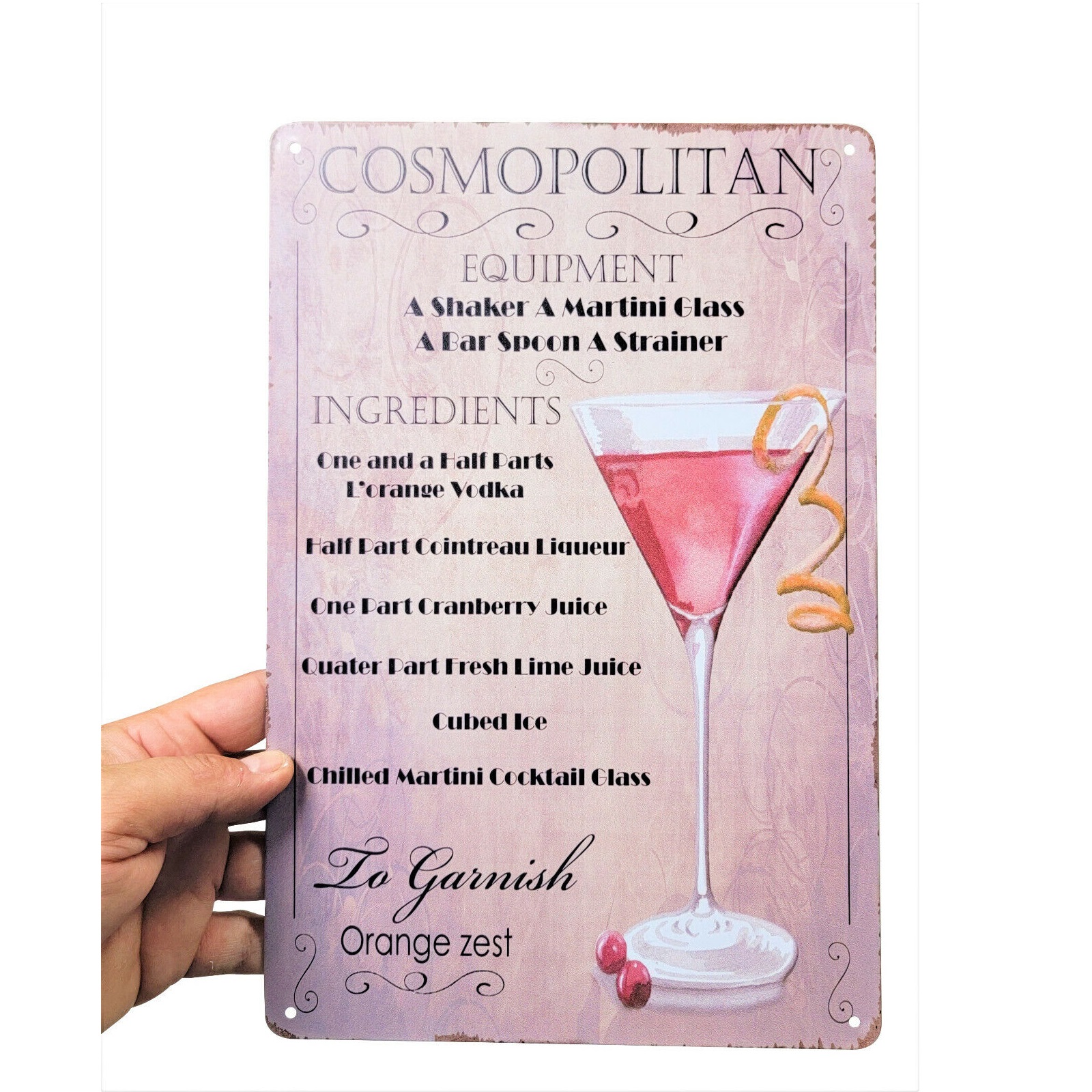 COSMOPOLITAN 12" x 8" Popular Cocktails and Drink Mix Recipes Menu ...