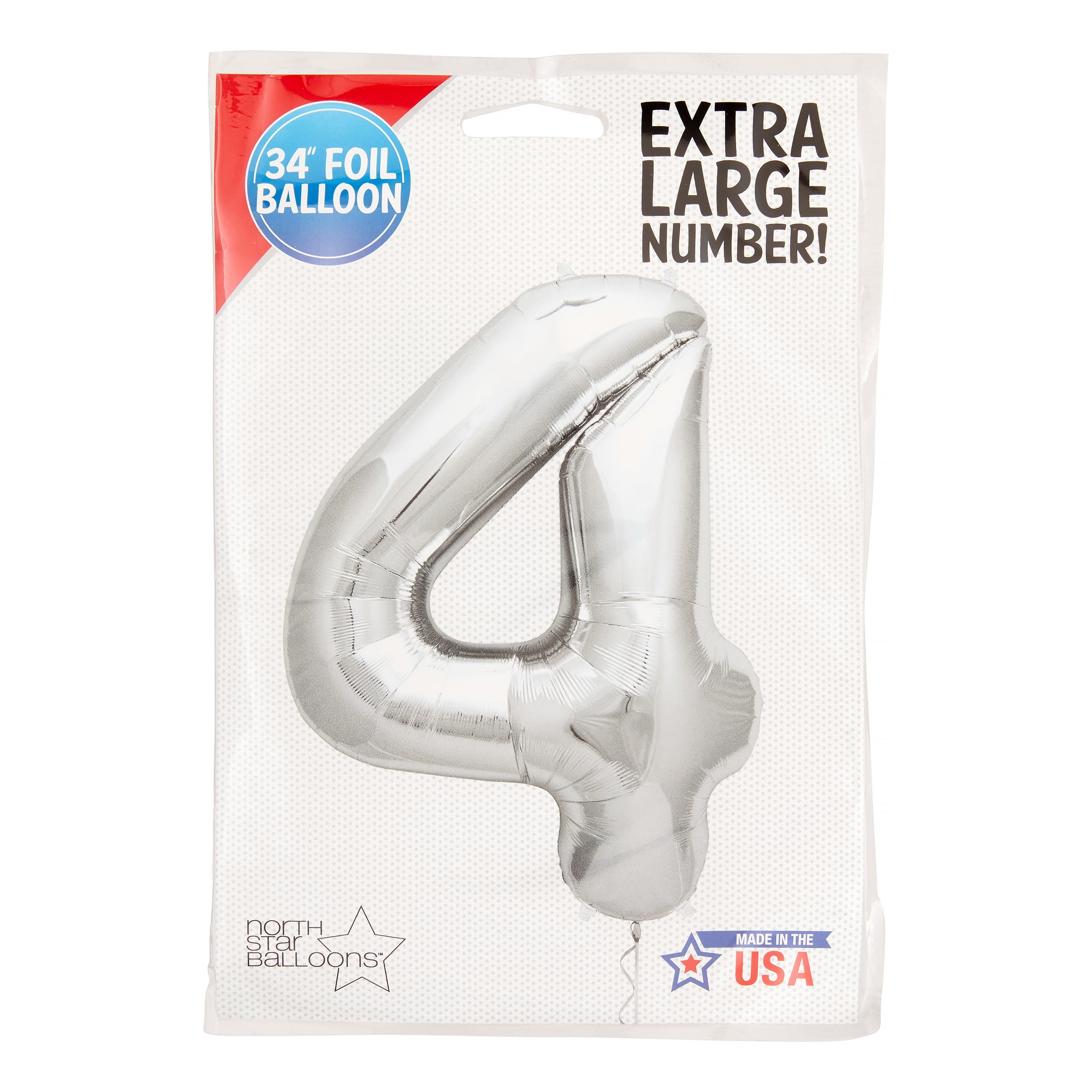 Number 4 Balloon, 32.5", Silver - Walmart.com - Walmart.com