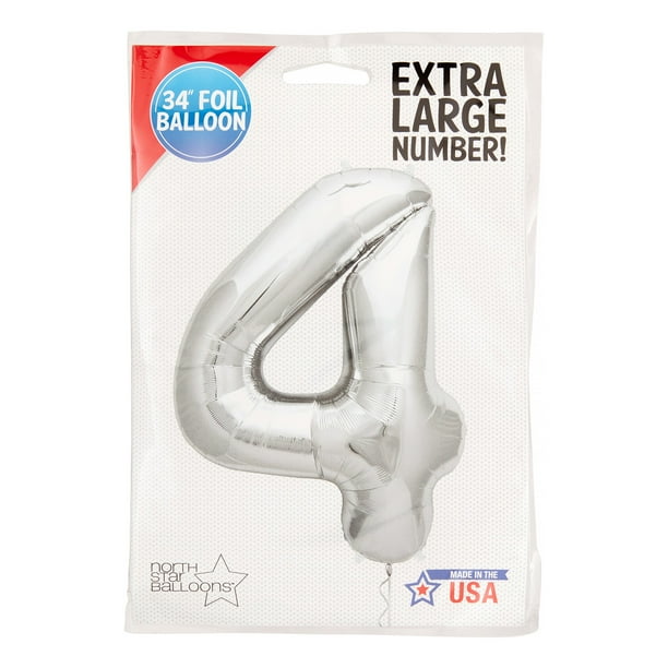 Number 4 Balloon, 32.5", Silver - Walmart.com
