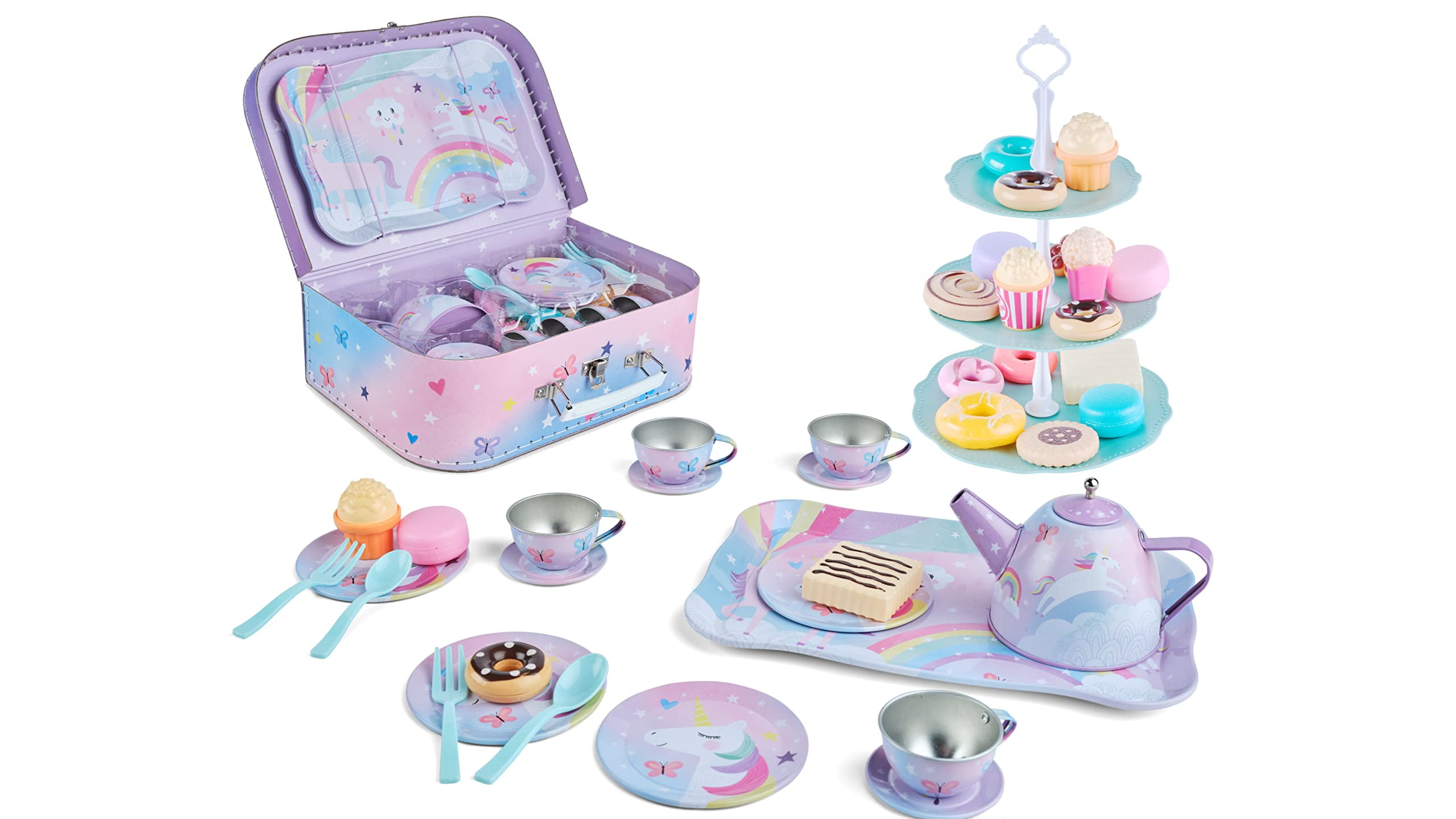 42 Piece Tea Party Set For Little Girls Gift Pretend Kids Toy Tin Tea ...