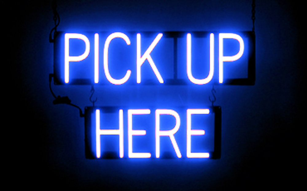 SpellBrite PICK UP HERE LED Sign for Business. 23.4" x 15.0" Blue PICK ...