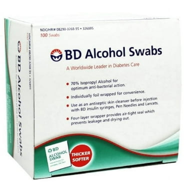 BD Diabetic Isopropyl Alcohol Swabs 100 Ct for Skin Prep and Diabetes ...