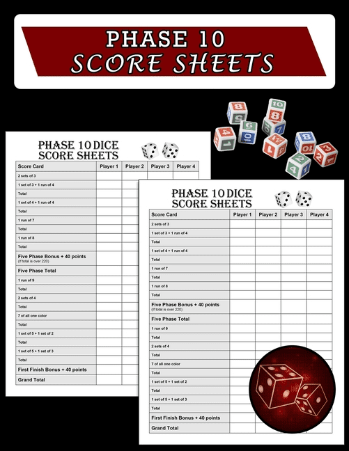 Phase 10 Score Sheets Phase Ten Dice Game Record Keeper Book
