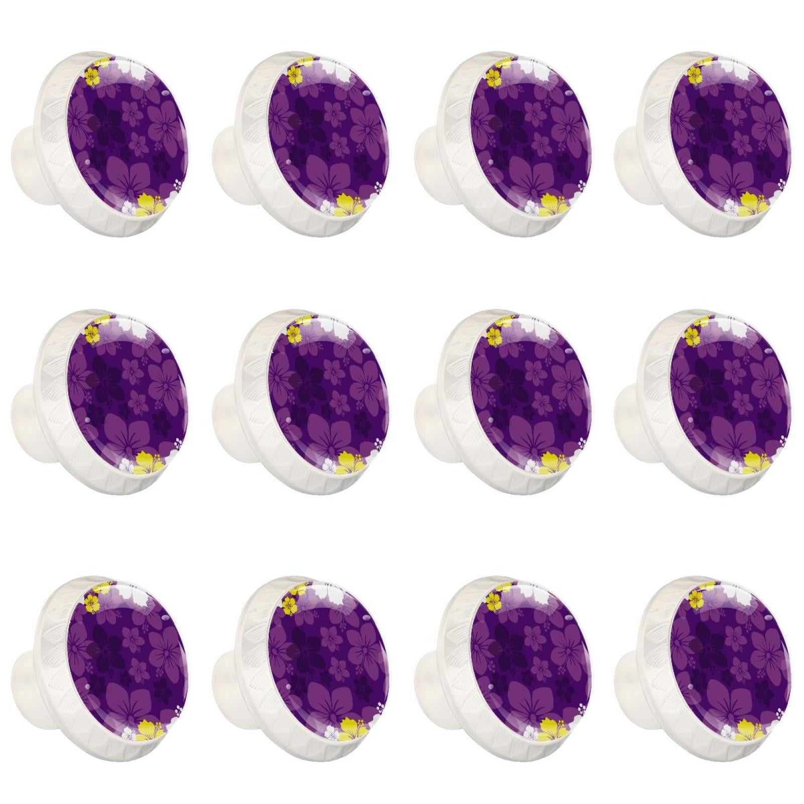 12 Pcs Tropical Purple Floral Knobs for Kitchen Cabinet Cupboard ...