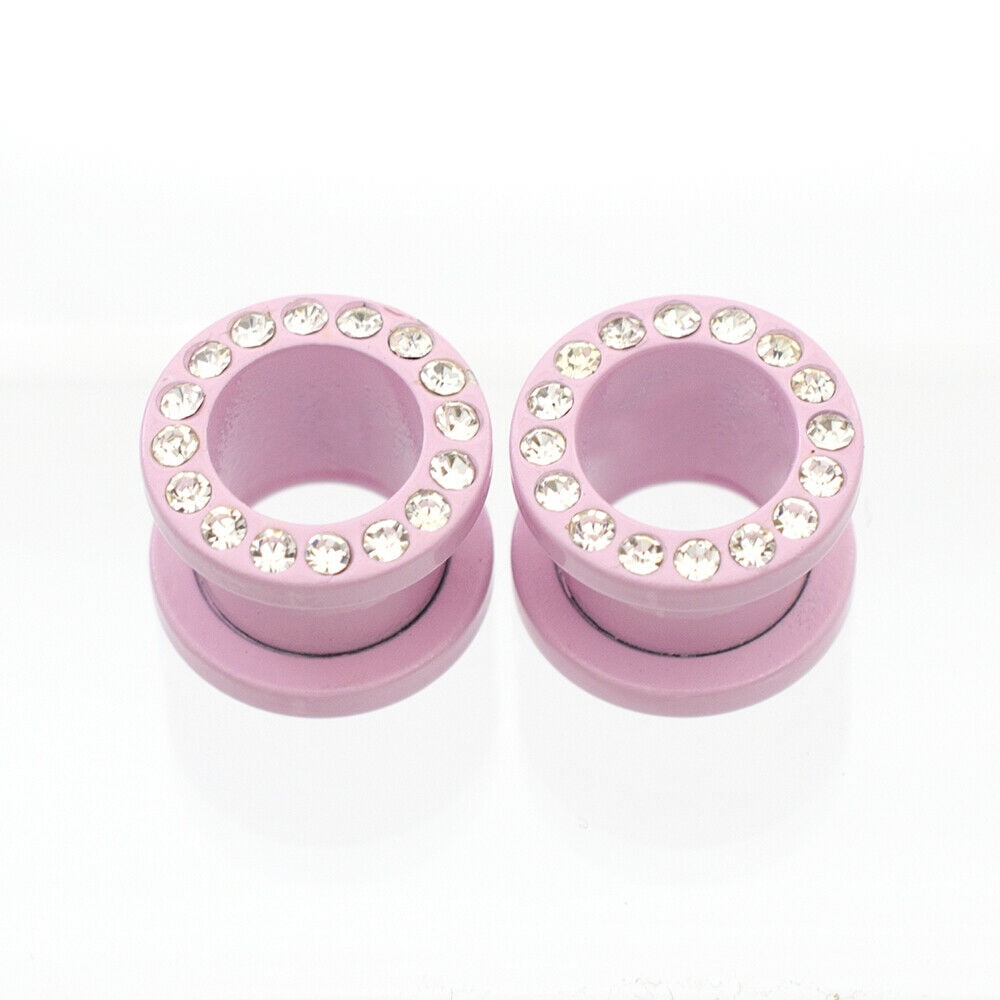 Plugs Matte Pastel Pink Screw Fit with Cubic Zirconias - Sold as a Pair ...
