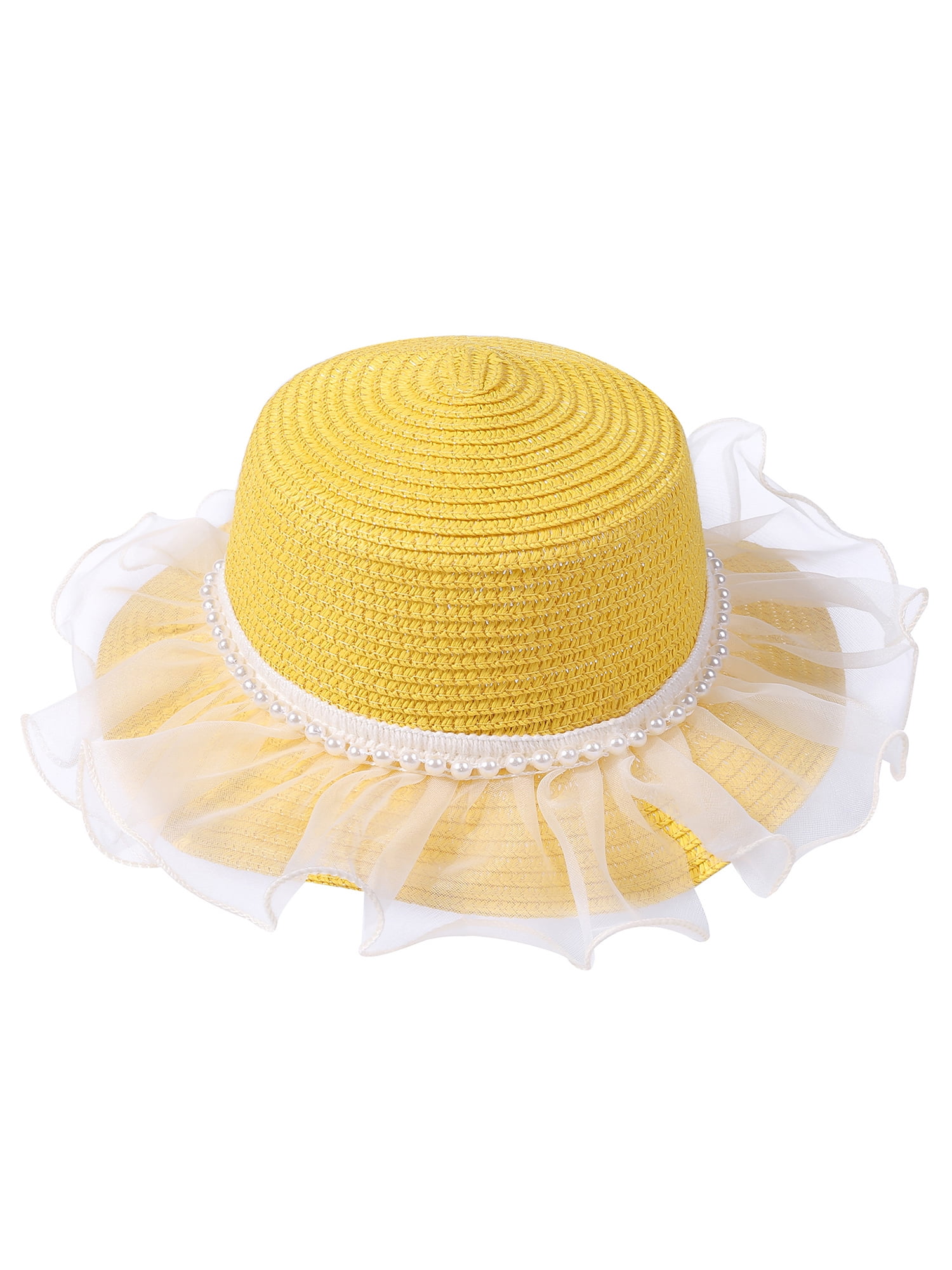 Seyurigaoka Little Girls Sun Hat, Wide Brim Tulle Layer Pearls Beach ...