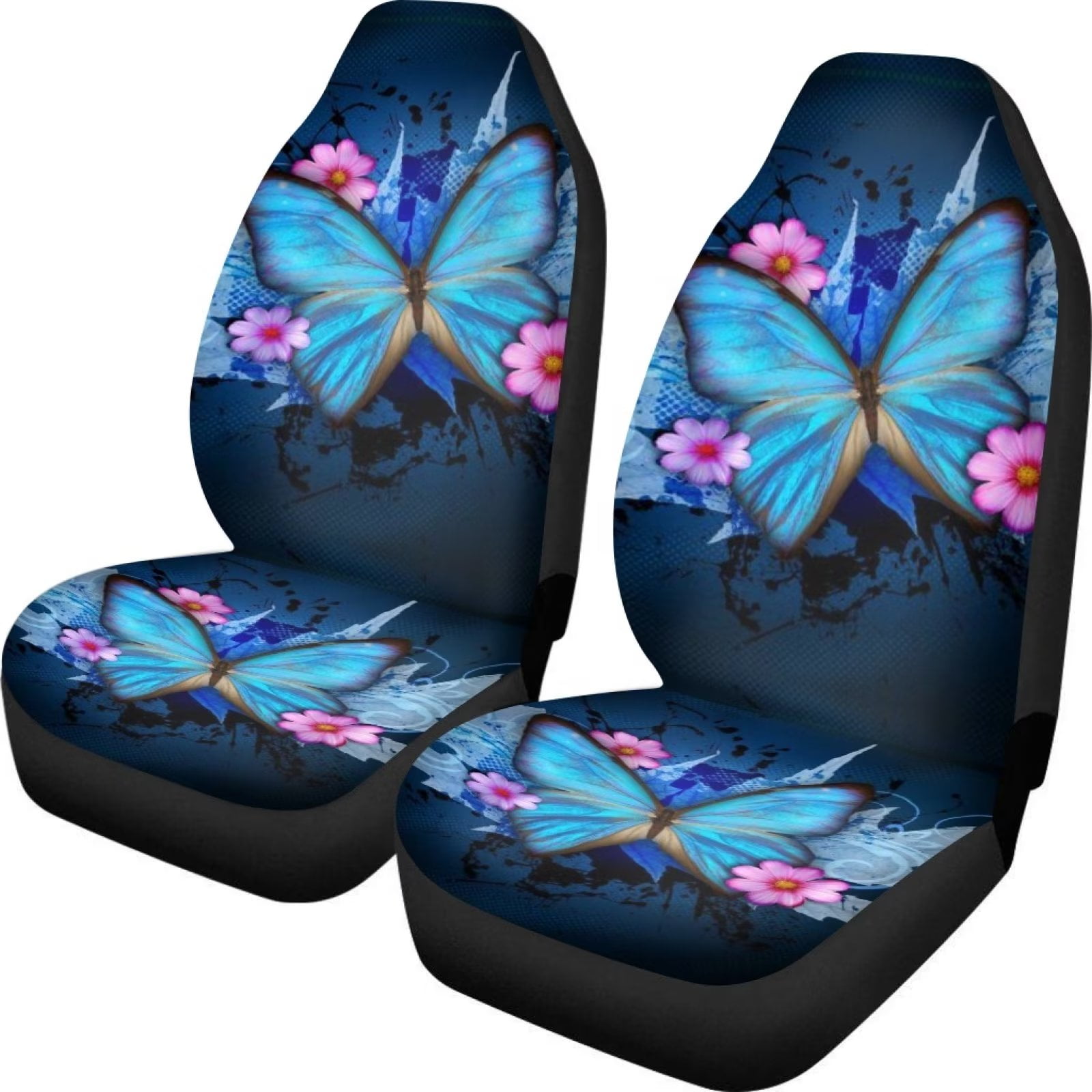 Diaonm Blue Butterfly Flower Universal Front Car Seat Cover Auto ...
