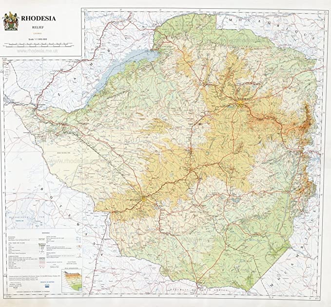 Iconic Arts Laminated 25x24 Poster: Physical Map - Rhodesian Maps ...