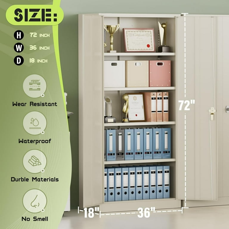 Solaura Metal Storage Garage Cabinets with Locking Doors and Adjustable Shelves 72 inch Tall Steel Storage Cabinet for Office Home Grey Size 72