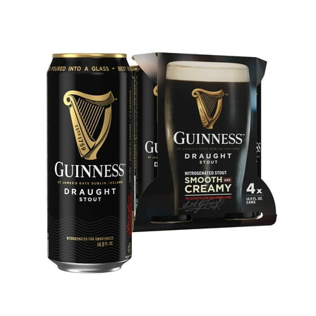 Guinness Non-Alcoholic Beer 14.9 fl oz 4 Pack Cans Brewed with Cold ...