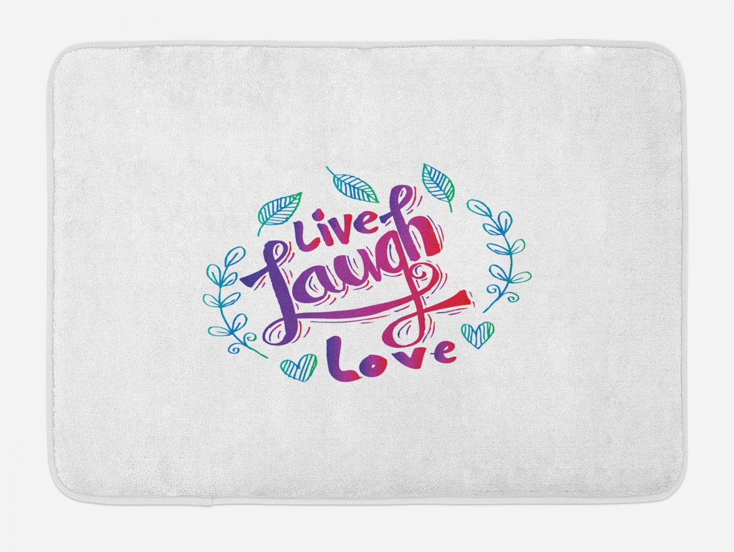 Live Laugh Love Bath Mat, Hand Lettering Motivational Quote with Leaf ...