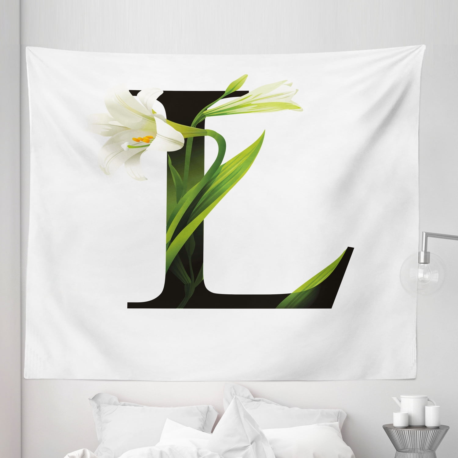 Letter L Tapestry, Conceptual ABC Typography Capital L with Lily ...