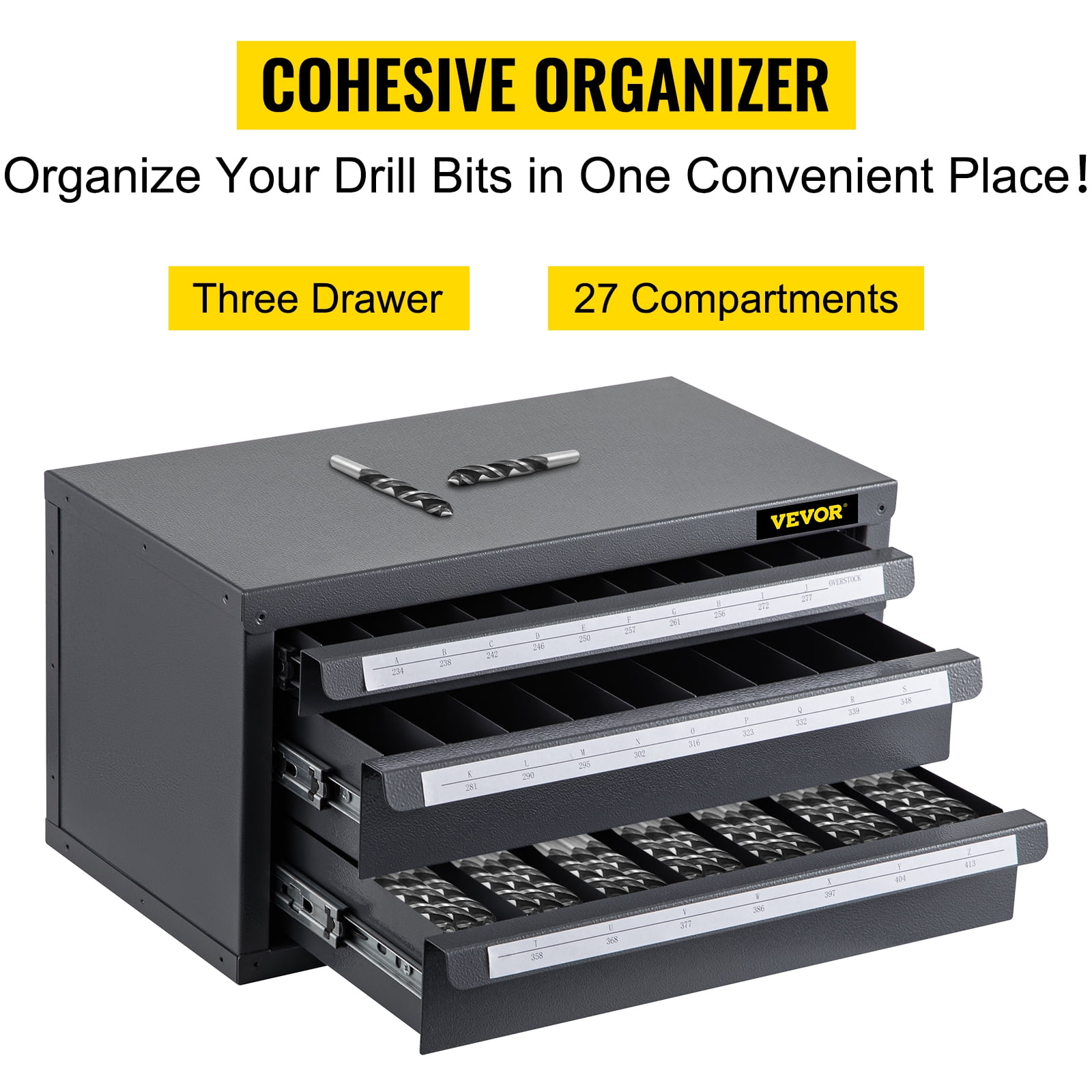 Buy VEVORbrand Drill Bit Dispenser Cabinet, Three-Drawer Drill Bit ...