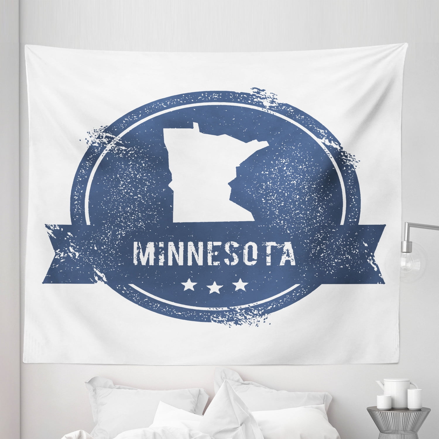 Minnesota Tapestry, Round Frame Monochrome Minnesota State Map Grunge ...