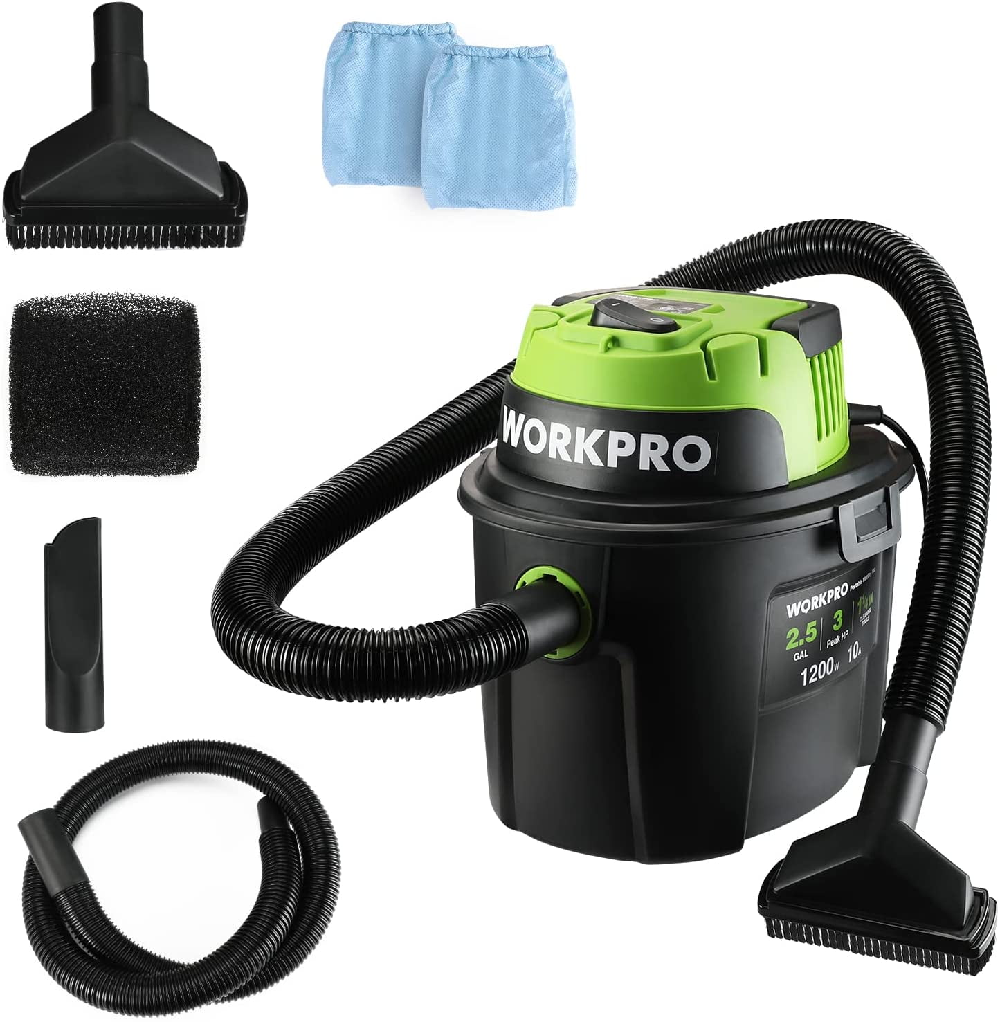 WORKPRO Wet/Dry Vacuum 2.5 Gallon 3 Peak Horsepower, Portable Shop ...