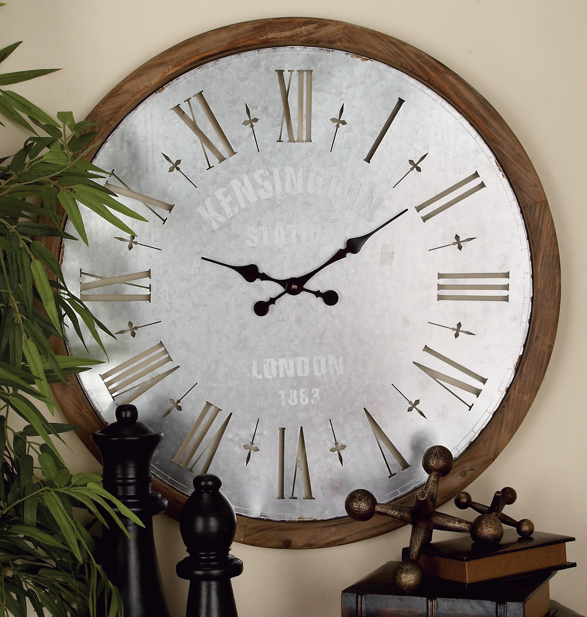 DecMode Large Round Wood and Pierced Metal Wall Clock, 32" x 32 ...