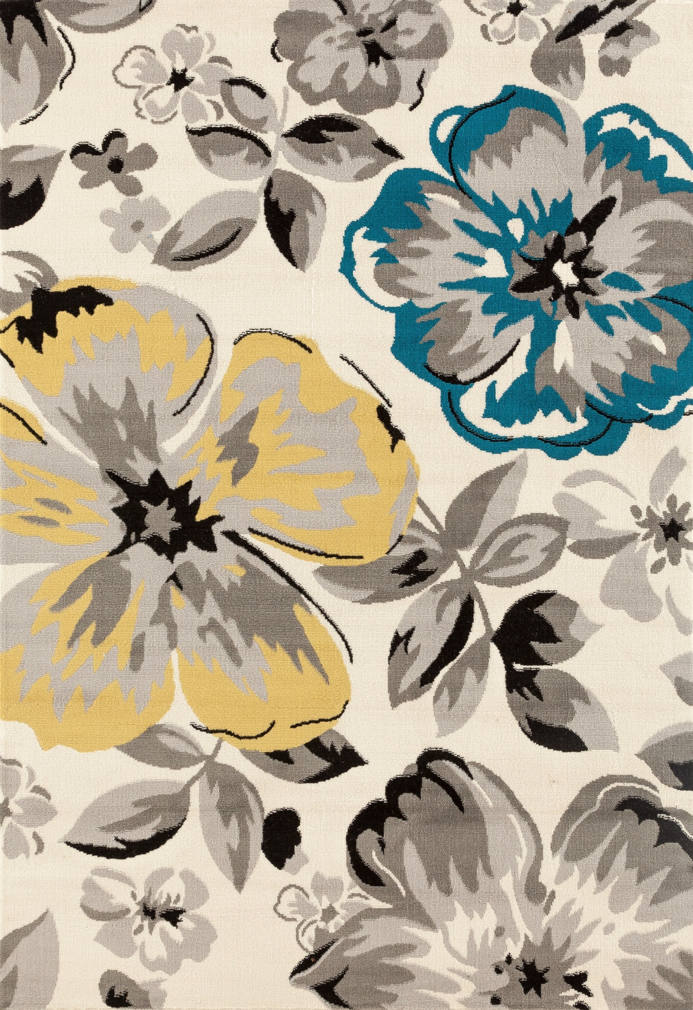 World Rug Gallery Modern floral circles cream area rug or runner ...