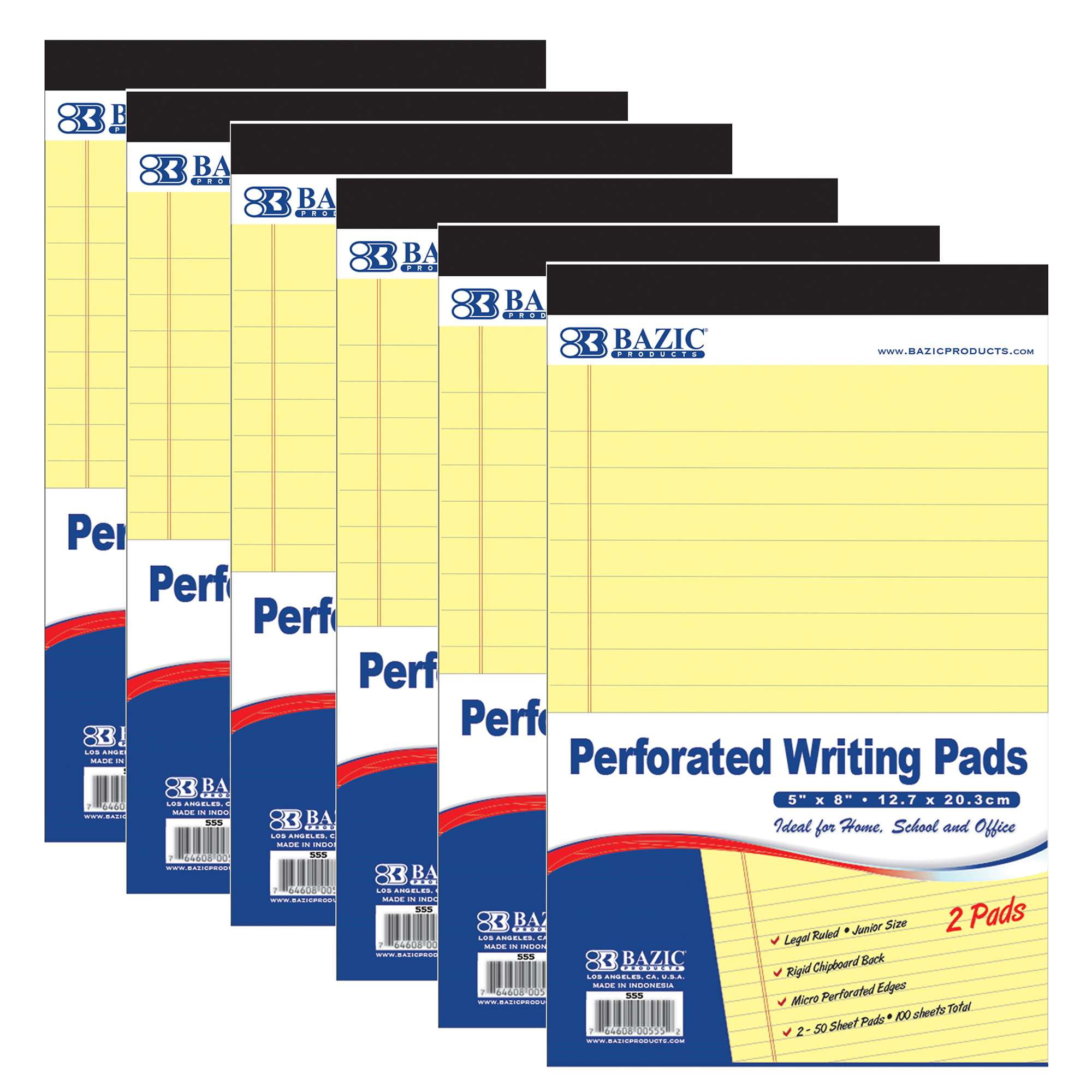 BAZIC Perforated Writing Pad, 50 Sheets 5x8 Inch, Canary Jr., Total 12 ...