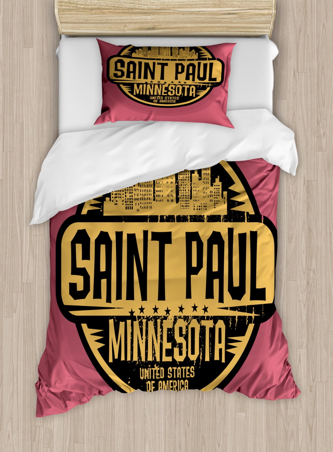 Minnesota Duvet Cover Set Twin Size, Worn out Look Circular Frame ...