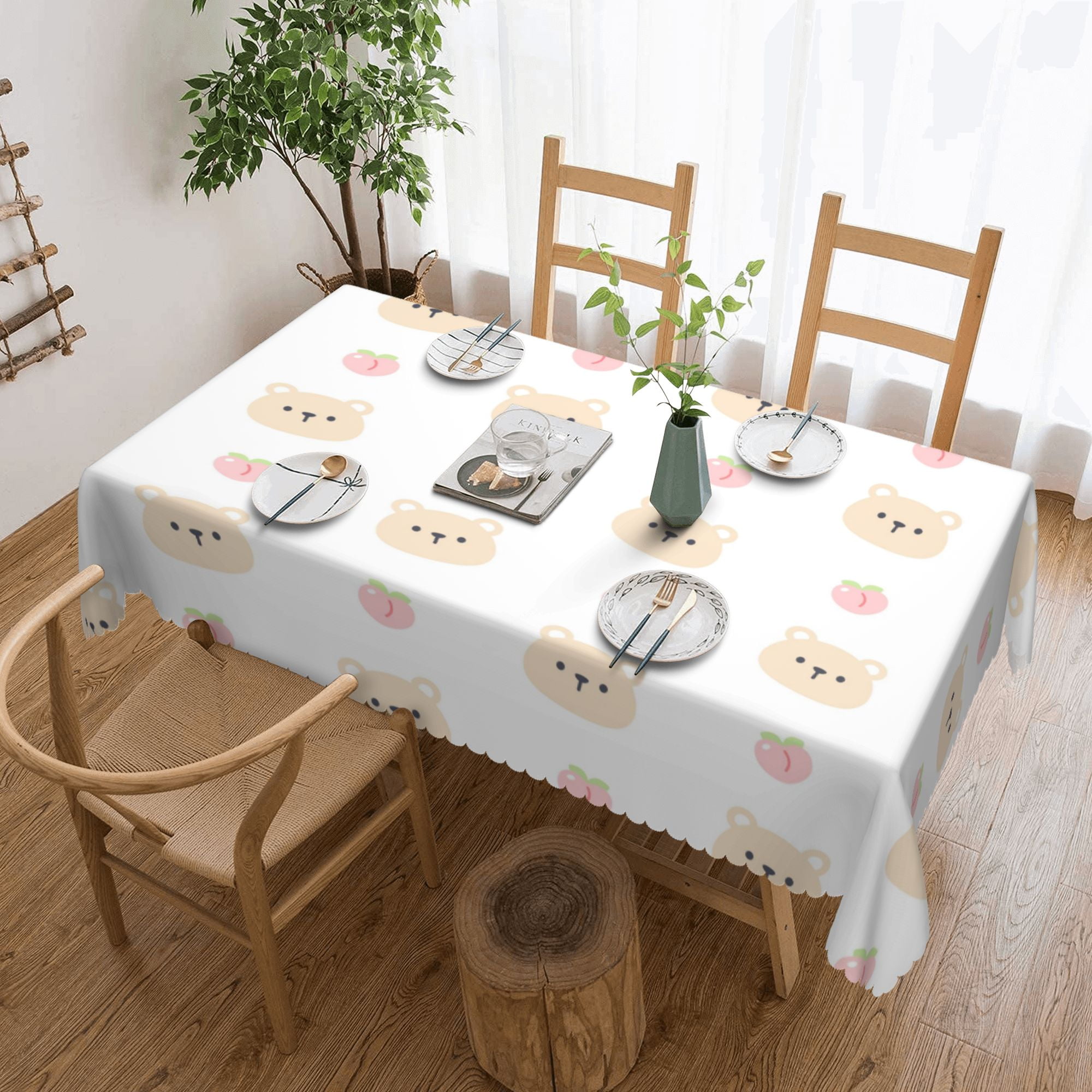 XMXY Table Cloth Rectangle Table, Cute Peach Animal Bear Dining Table ...