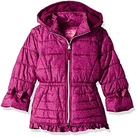 Pink Platinum Girls Toddler Lace Puffer with Ruffle, Berry, 3T ...
