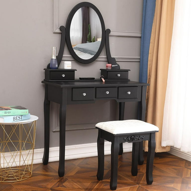 Makeup Table And Stool Black