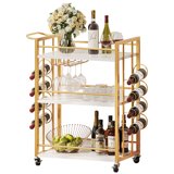 Dextrus Wine Bar Cart, Small Rolling Serving Cart with Wine Rack and ...
