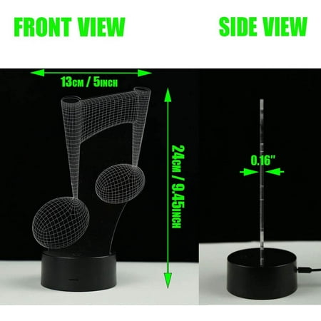 Music Note Night Light LED 3D Illusion USB 7 Color Neon Lamp Christmas ...