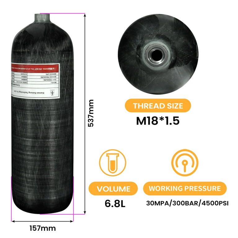 Pcp Air Rifle TUDIVING-4500Psi Scuba Diving Tank,12L Carbon Fiber Dive ...