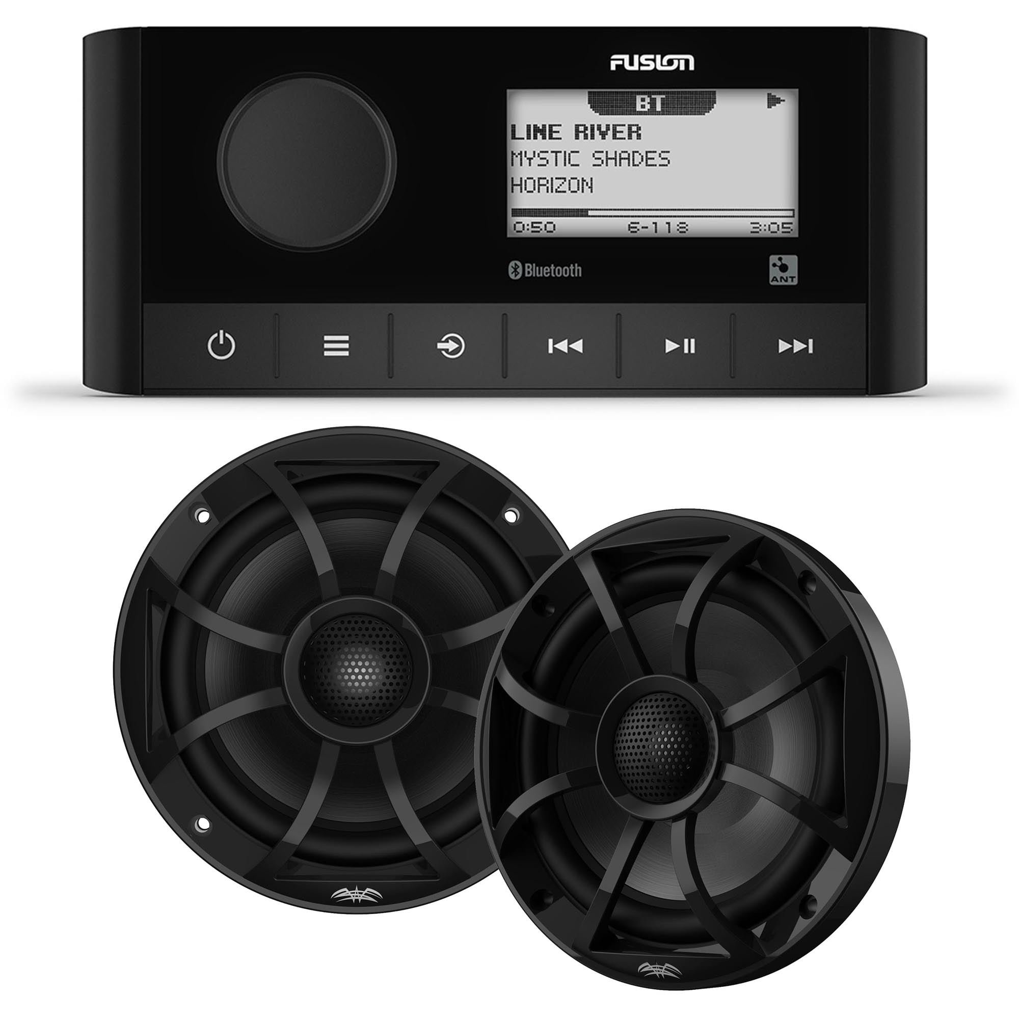 Fusion MS-RA60 Marine Stereo With 1 Pair of Wet Sounds RECON6-BG 6.5 ...