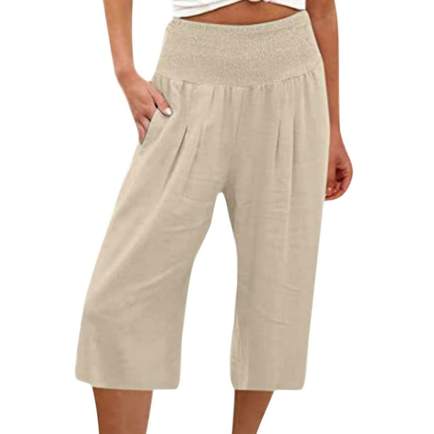 Frontwalk Womens Loose Capri Pants Palazzo Wide Leg Pants Summer Cotton ...
