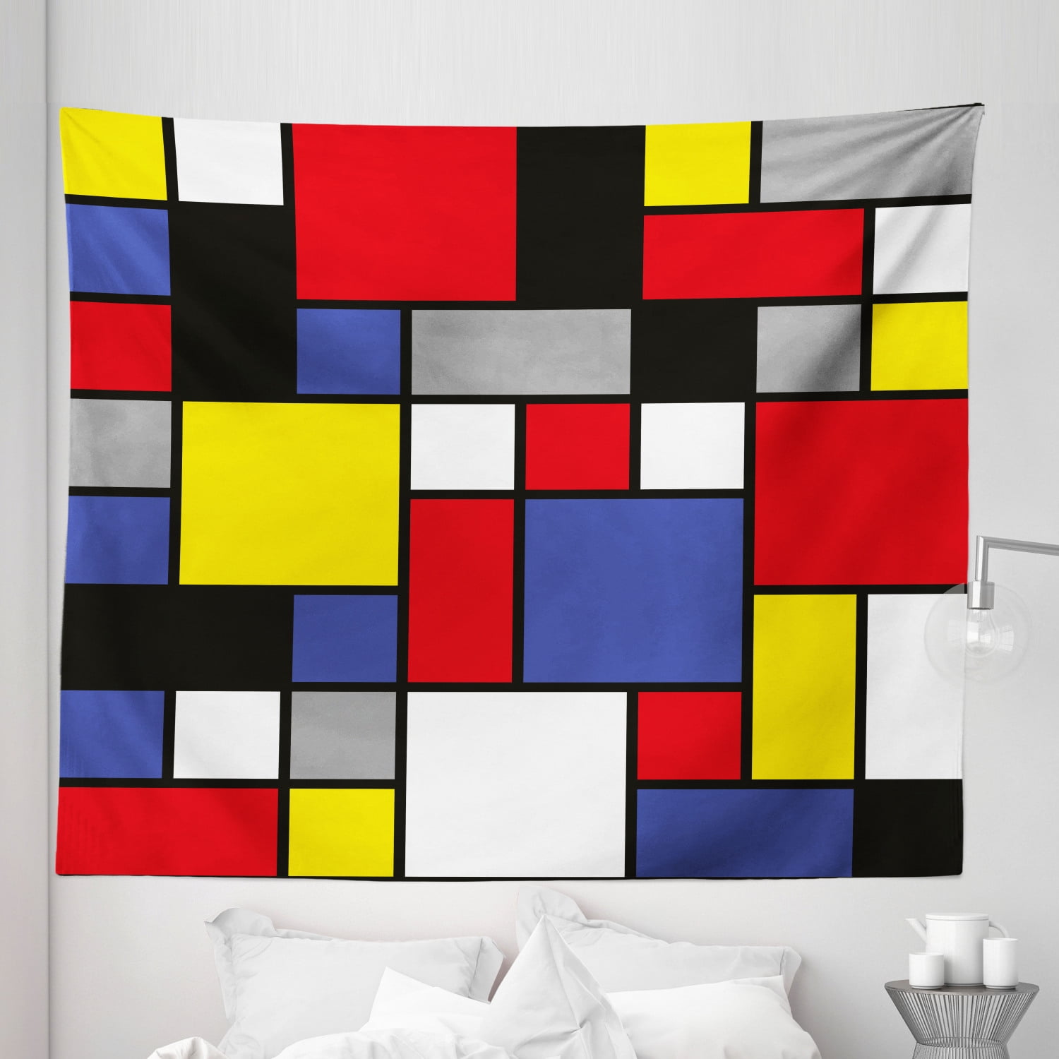 Art Tapestry, Mondrianesque Pop Design with Colorful Squares Lively ...