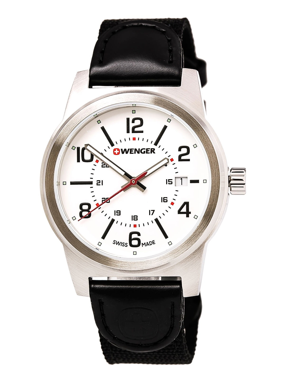 Wenger Men's 01.0441.162 Field Gear White Dial Black Leather and Nylon ...
