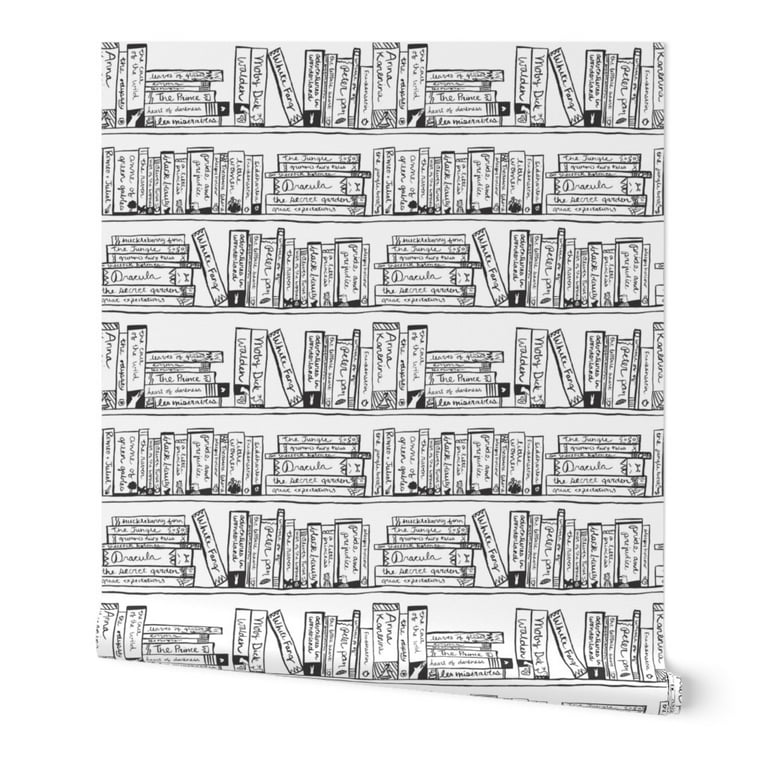 Black And White Bookshelf Wallpaper