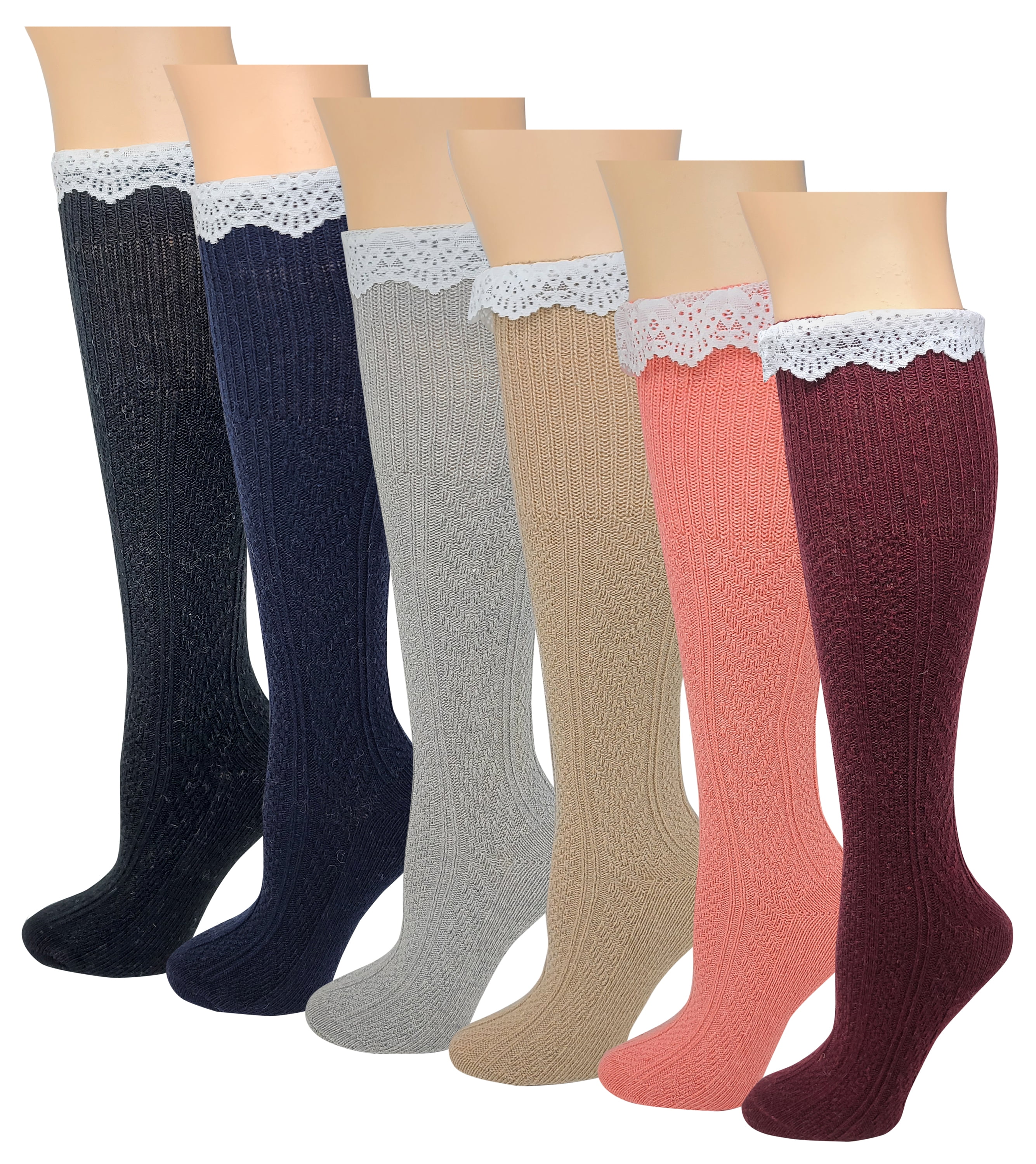 Sumona 6 pairs women cable knit winter wool knee high boot socks With ...