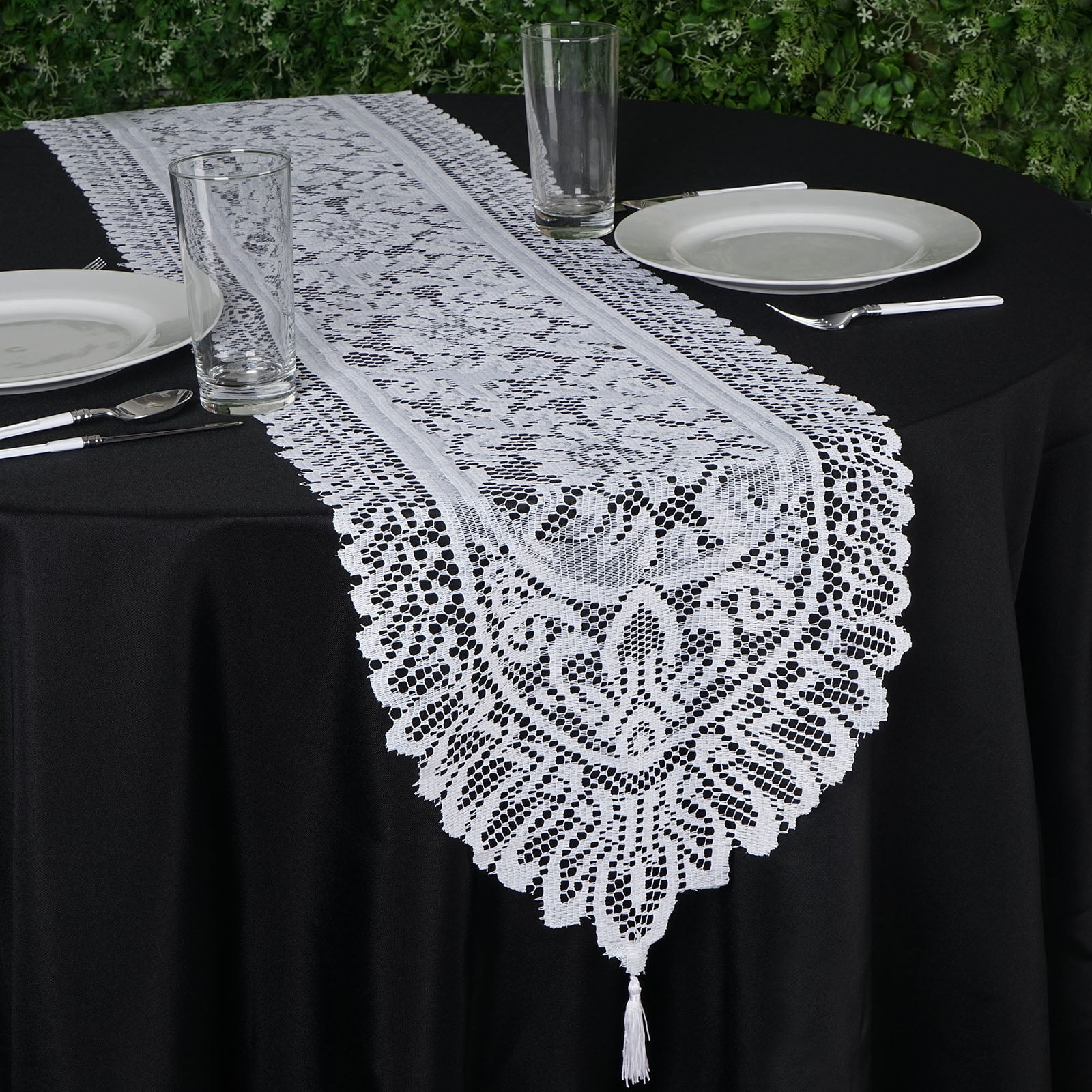 BalsaCircle 14" x 108" White Lace Table Top Runner Party Linens Dinner ...