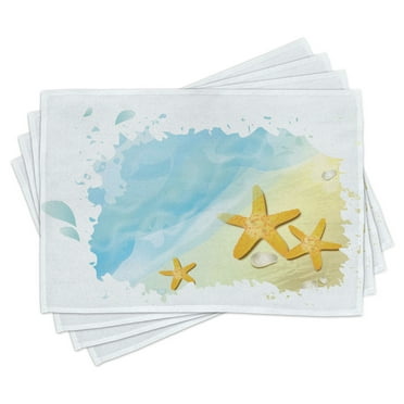 GCKG Ocean Beach Theme Placemat, Starfish and Seashells on Blue Wooden ...