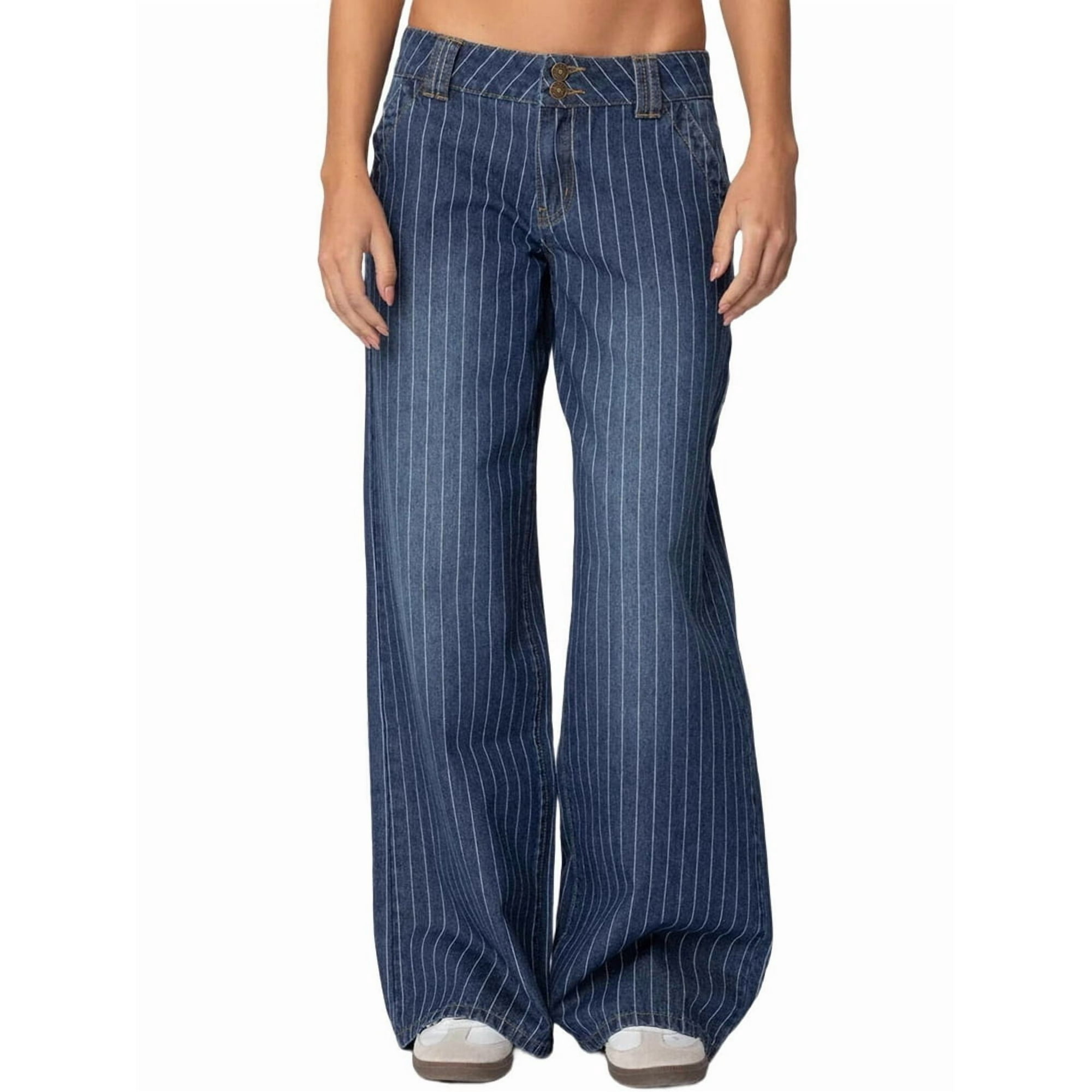 Click here for Unbranded Female Striped Low Rise Baggy- Jeans Wid... prices