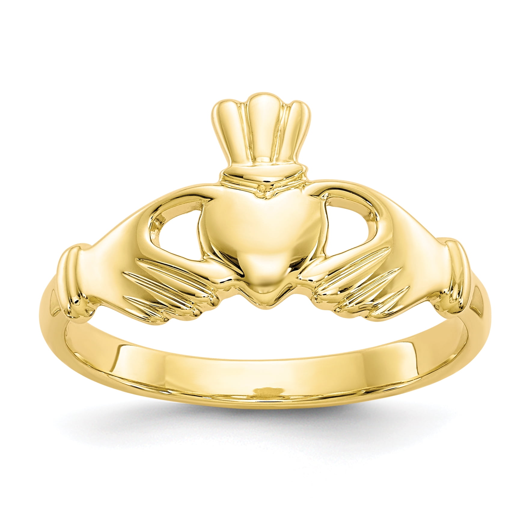 Primal Gold 10 Karat Yellow Gold Polished 2mm Themed Claddagh Ring ...