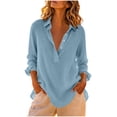 Caywon Women's Collared Button Placket Long Sleeve Shirt Casual Roll-Up ...