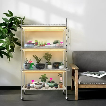 SJ LLC Plant Shelf with Grow Lights,4-Tier Metal Plant Stand with 180W ...